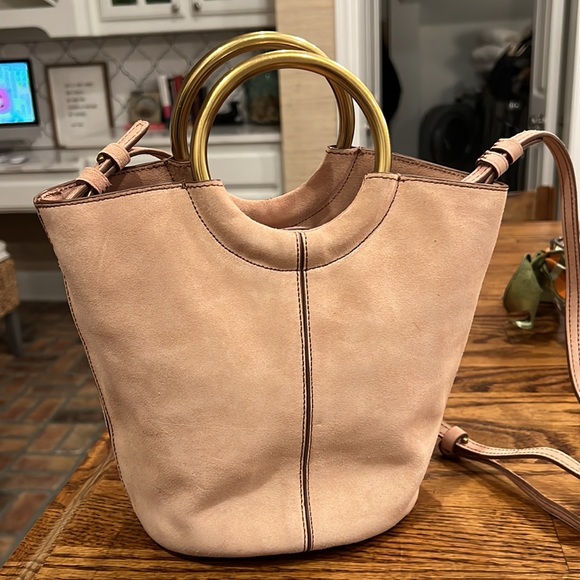 J. Crew | Bags | J Crew Light Pink Suede Mini Bucket Crossbody Bag ...